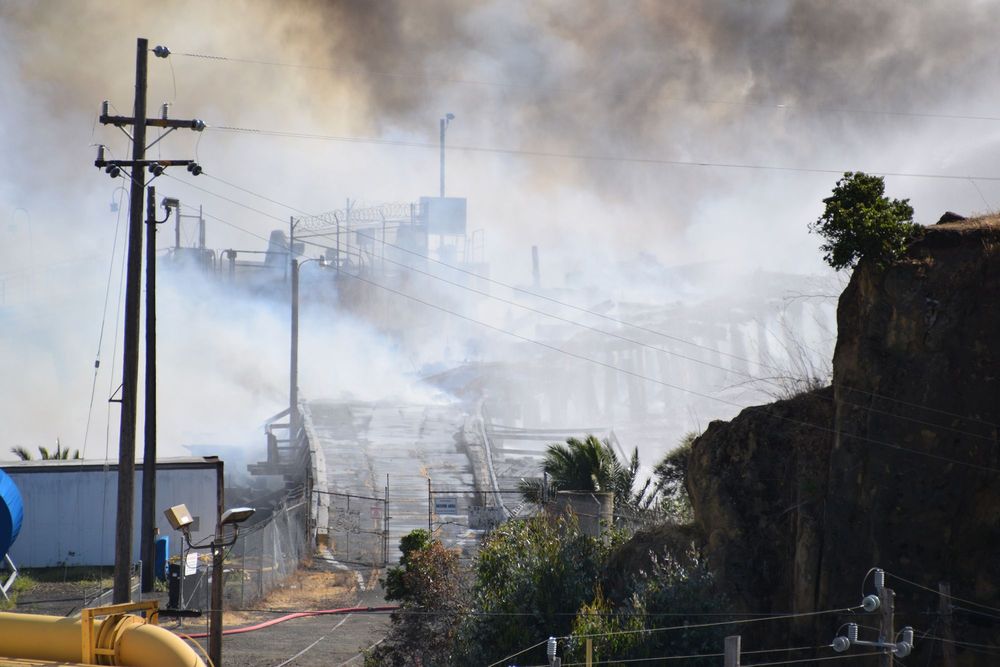 Four-alarm fire burns wharf at Port of Benicia